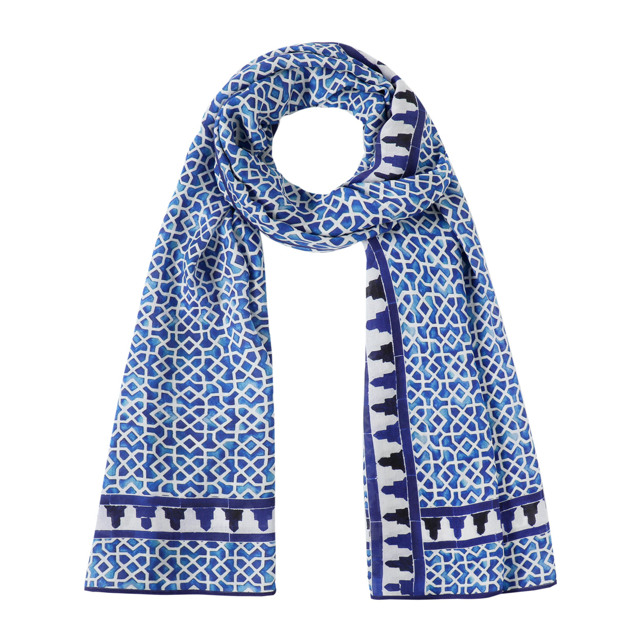 New Blue and White Scarf Islamic Art - Aziza Iqbal - Munira Scarves
