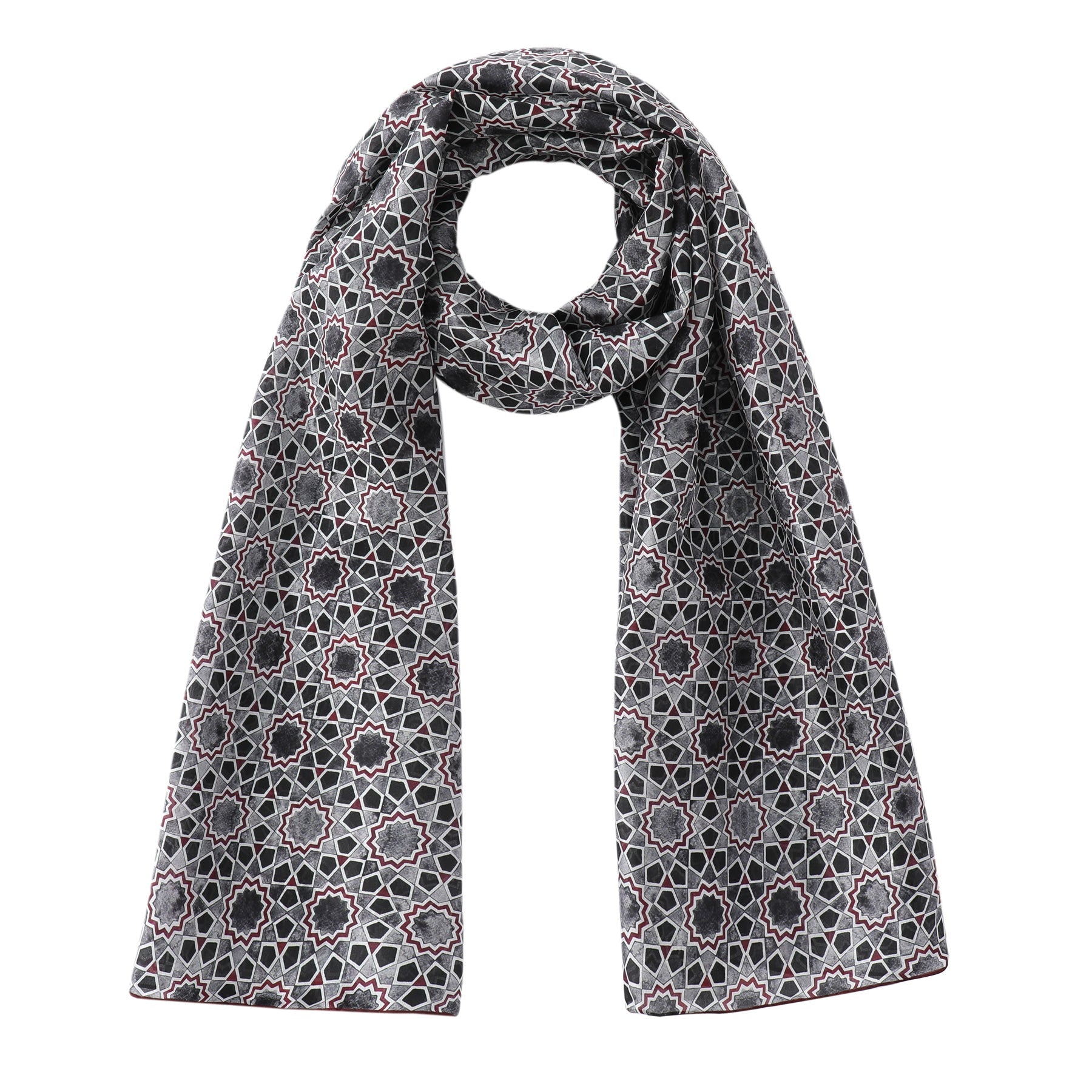 Islamic Mosaic Art Scarf - Red & Gray Design | Munira Scarves
