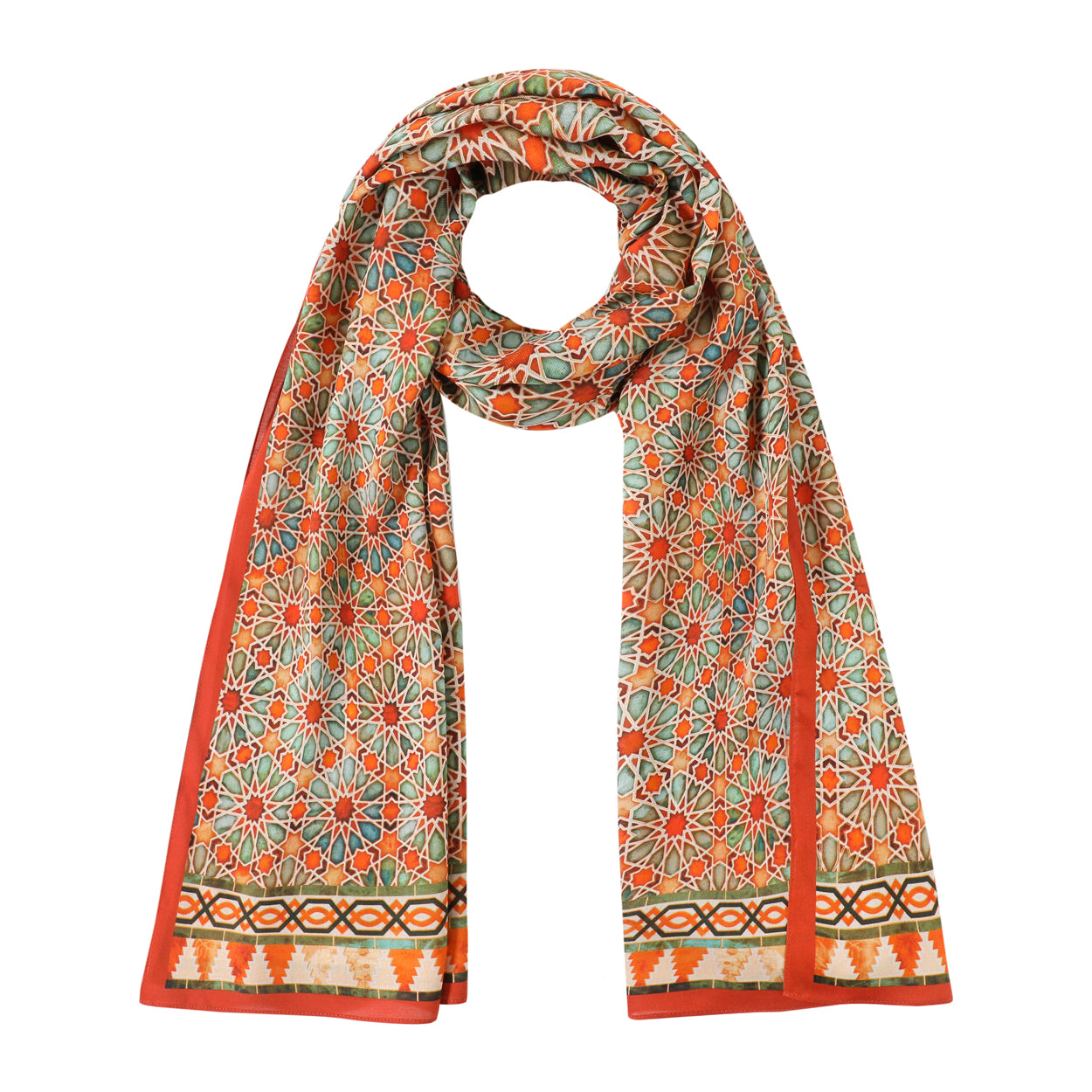 Orange Islamic Art-Inspired Scarf - Munira, Unique Scarves & Shawls