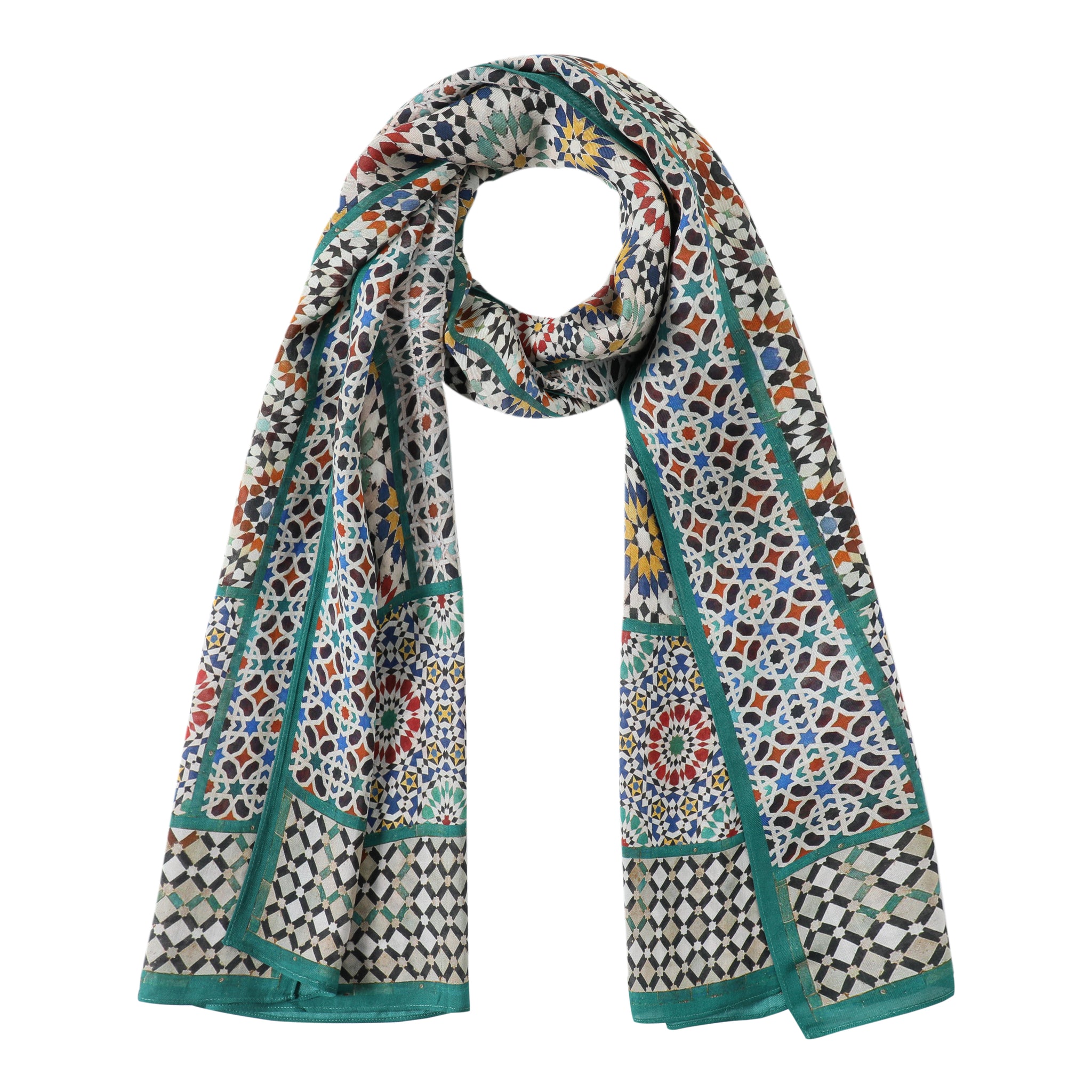 Moroccan Mosaic Tiles Inspired Scarf - Munira, Scarves and Shawls
