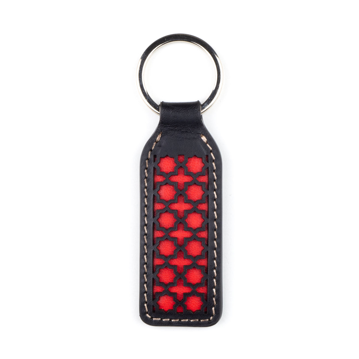 Black and Red Laser Cut Leather Keychain Islamic Art - Munira Leather